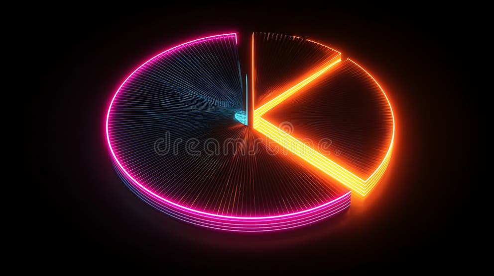 Abstract Neon Pie Chart with Glowing Segments on Dark Background Stock Illustration ...