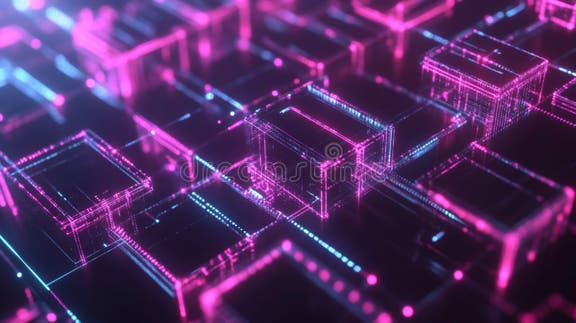 Abstract Neon Pink Blue Digital Cubes Network Stock Photo - Image of ...