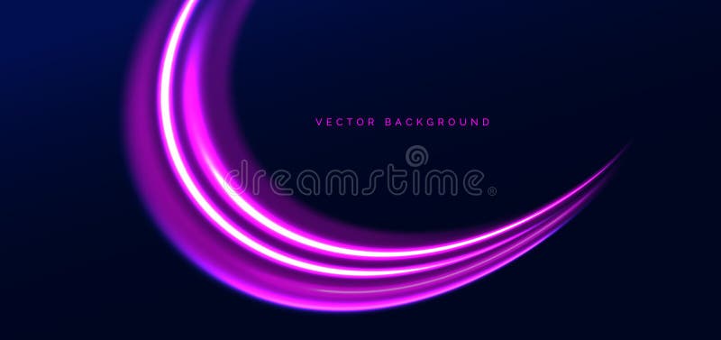Abstract Neon Pink Curved Rays on Dark Blue Background. Speed Motion ...