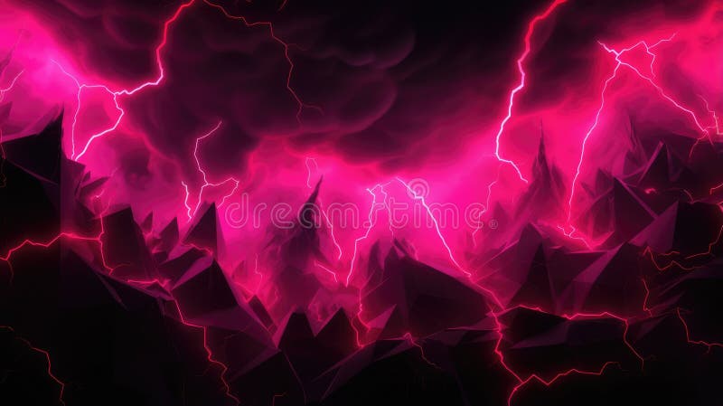 Abstract Neon Pink Lightning Storm Over Jagged Peaks Stock Image ...