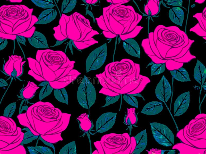 Abstract Neon Pink Rose Flowers Pattern Background Stock Illustration ...