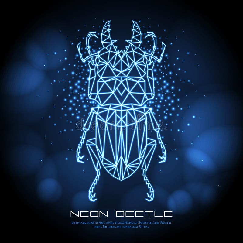 Abstract Neon Polygonal Triangle Beetle. Bug Neon Sign. Entomological ...