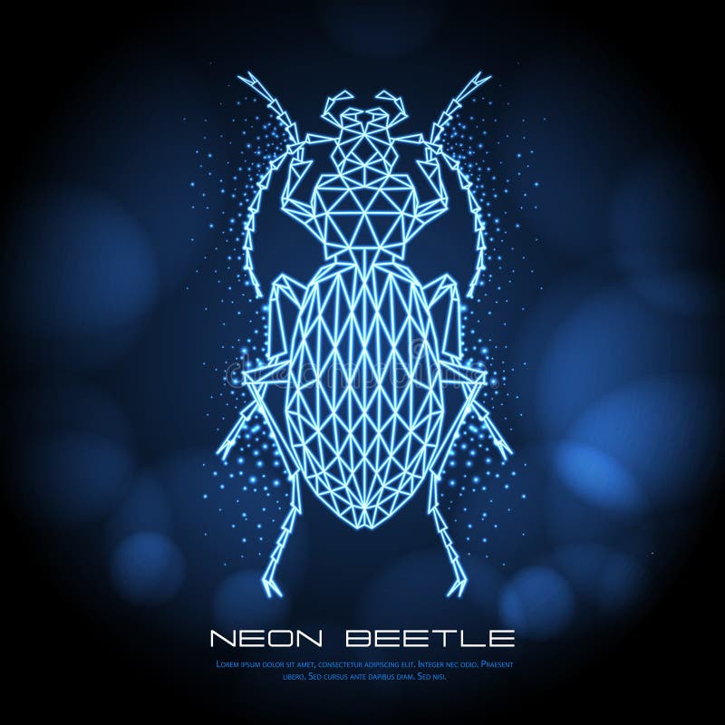 Abstract Neon Polygonal Triangle Ground Beetle. Bug Neon Sign ...