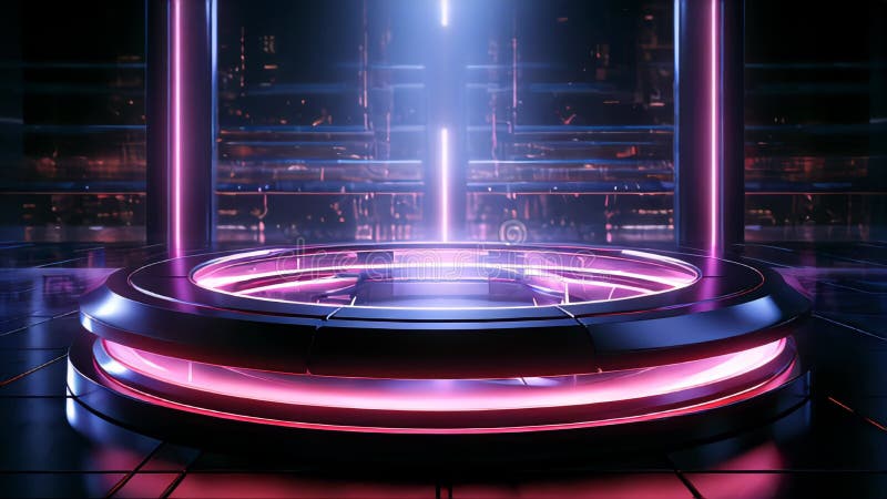 Abstract Neon Purple Futuristic Cylindrical Round Hi-tech Platform ...