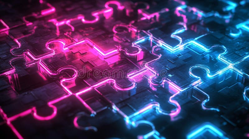 Abstract Neon Puzzle Background Technology Innovation Connection ...