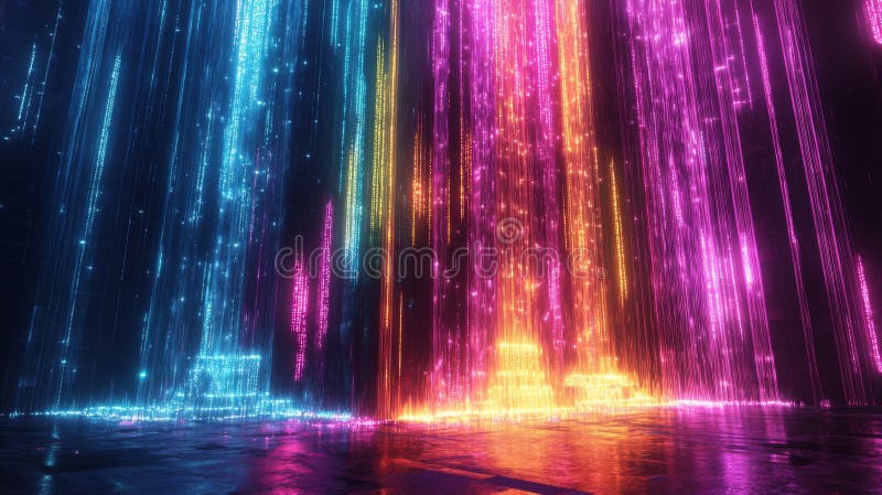 Abstract Neon Rain Shower of Blue, Yellow, and Pink Lights Stock ...