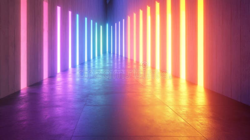 Abstract Neon Rainbow Lights Corridor Stock Illustration - Illustration ...