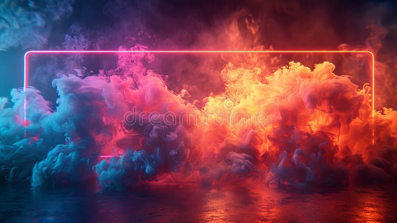 Abstract Neon Rectangle with Vibrant Colored Smoke, Futuristic Concept ...