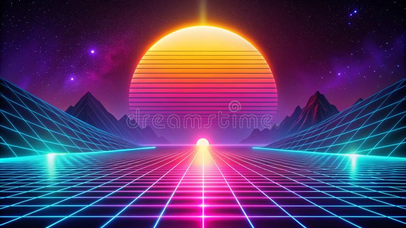 Abstract Neon Retro Synthwave Background Generative by AI Stock Image ...