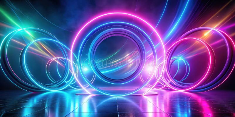 Abstract Neon Rings and Glowing Lines Create a Futuristic, Energetic ...