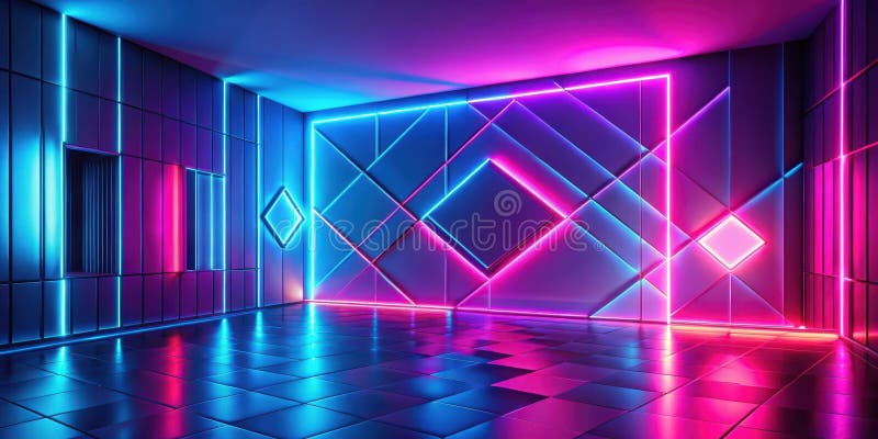 Abstract Neon Room with Geometric Paneling and Glowing Lines ...