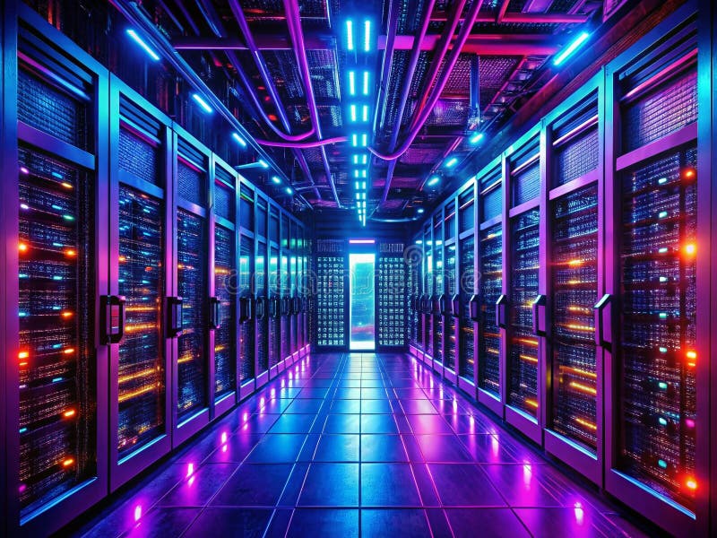 Abstract Neon Server Room a Futuristic Visualization of Cloud Data ...