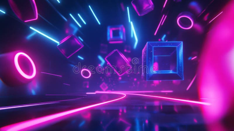 Abstract Neon Shapes and Glowing Lines in a Dark Space Stock ...