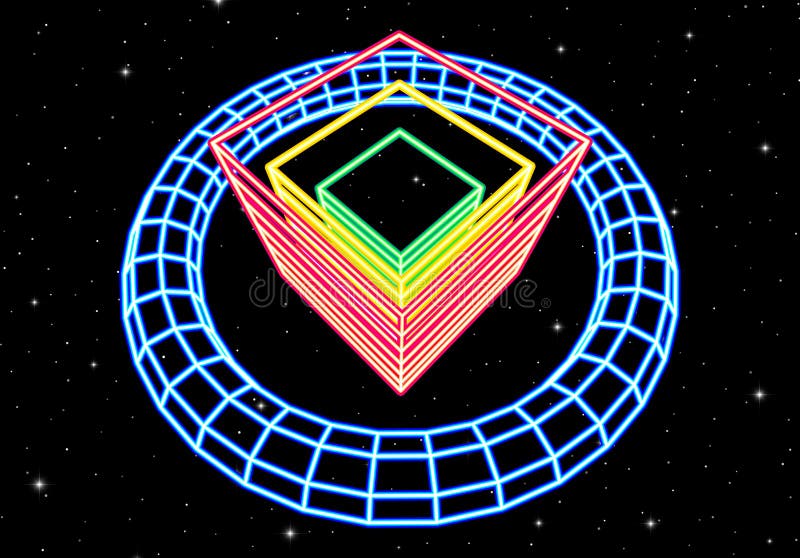 Abstract Neon Shapes in Retro Space. 80s or Synthwave Styled Neon ...