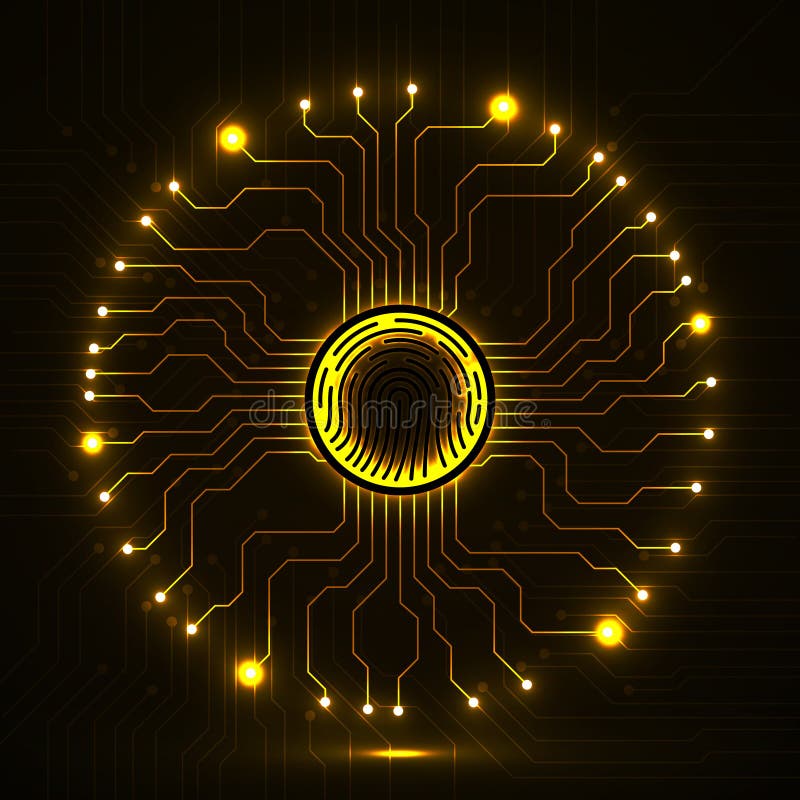 Abstract Neon Sign Fingerprint with Circuit Board by Circumference ...