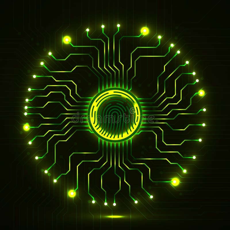 Abstract Neon Sign Fingerprint with Circuit Board by Circumference ...