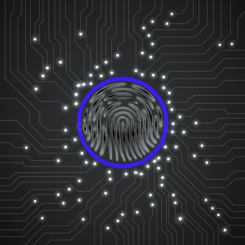 Abstract Neon Sign Fingerprint on Circuit Board. Technology Concept ...