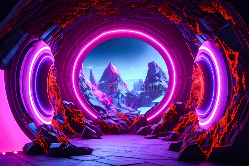 Abstract Neon Space Background. Generative AI Stock Illustration ...