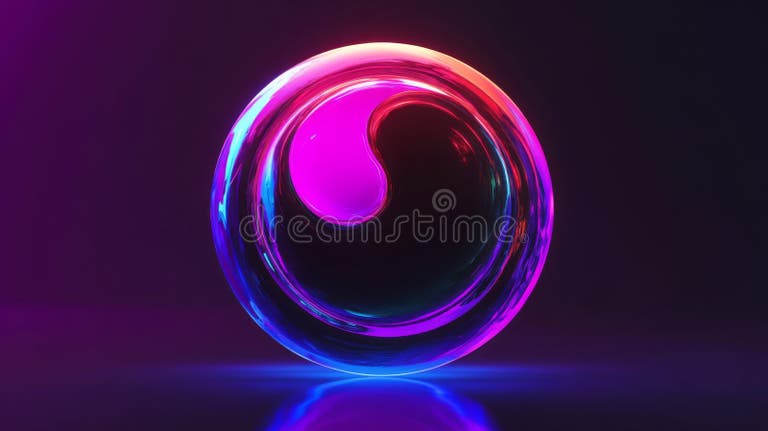 Abstract Neon Sphere Glowing in Dark Purple Background Stock ...