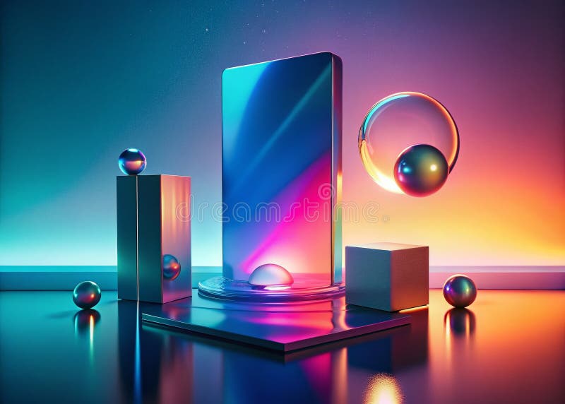 Abstract Neon Splash a Single Object Reflecting in Water on a Modern ...