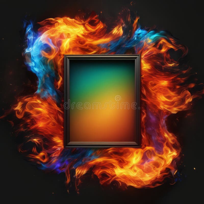 Abstract Neon Square Frame with Fire Flame. Design Element. Abstract ...