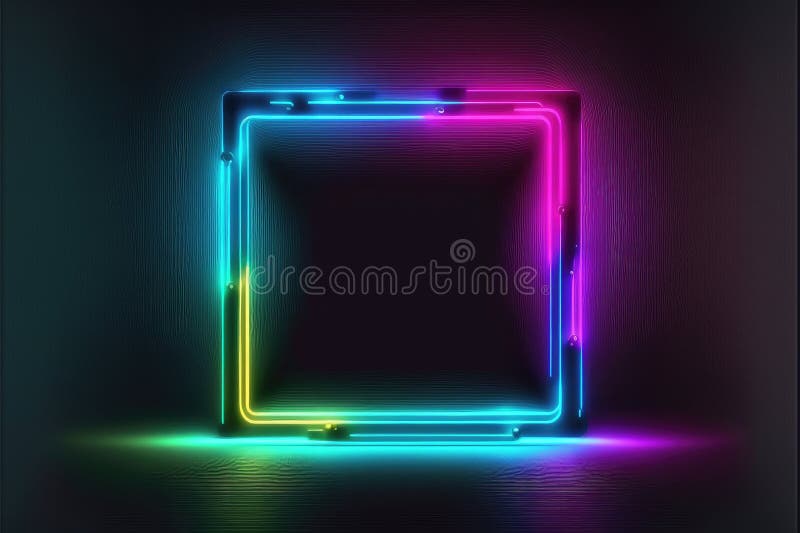 Abstract of Neon Square Shape Isolated on Space Background in Spotlight ...