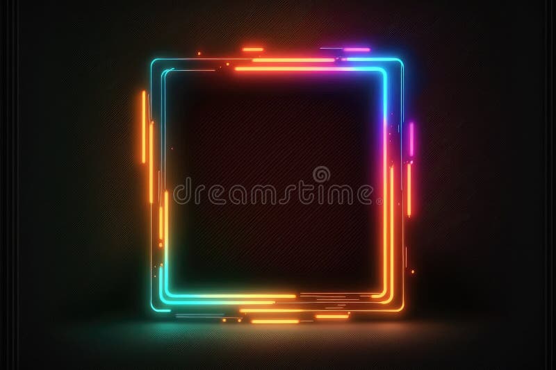 Abstract of Neon Square Shape Isolated on Space Background in Spotlight ...
