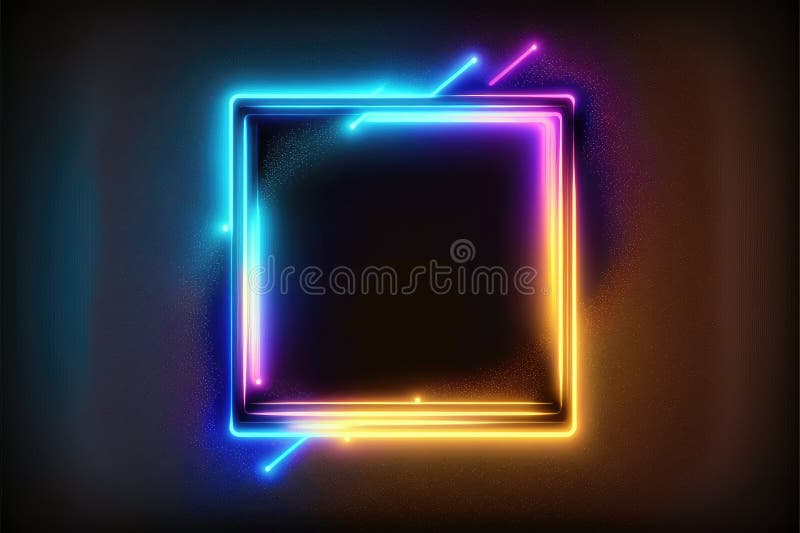 Abstract of Neon Square Shape Isolated on Space Background in Spotlight ...
