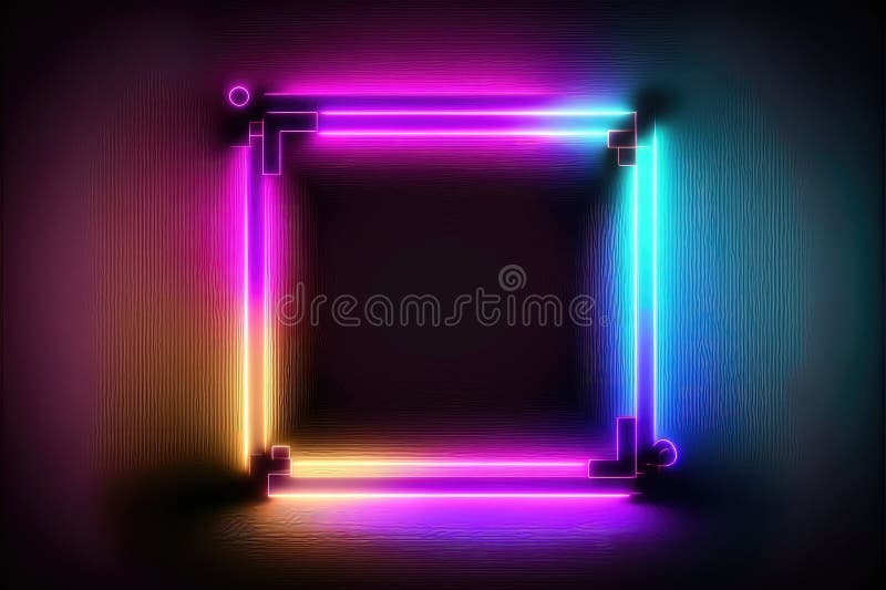 Abstract of Neon Square Shape Isolated on Space Background in Spotlight ...