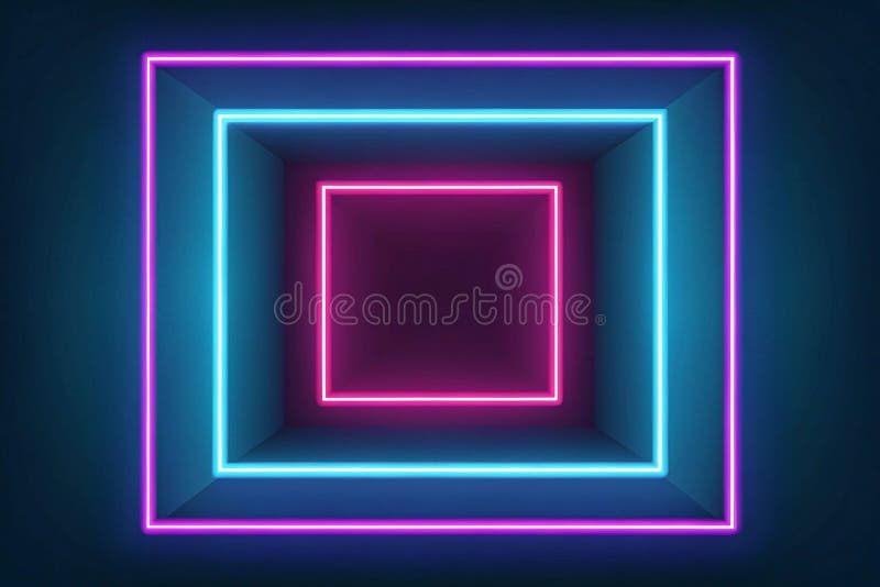Abstract Neon Squares Glowing in Dark Blue Background Stock Image ...