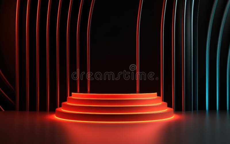 Abstract Neon Stage with Glowing Red and Blue Lines. Created by ...