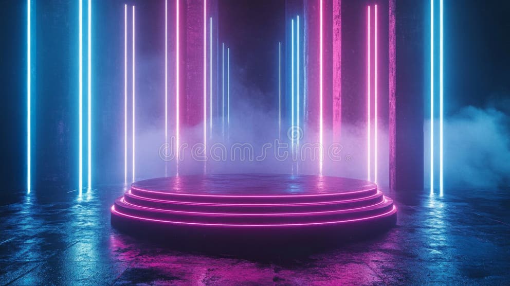 Abstract Neon Stage with Pink and Blue Glowing Lights Stock ...