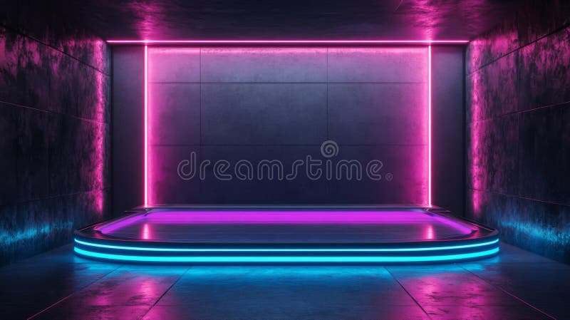 Abstract Neon Stage with Pink and Blue Lighting Stock Illustration ...