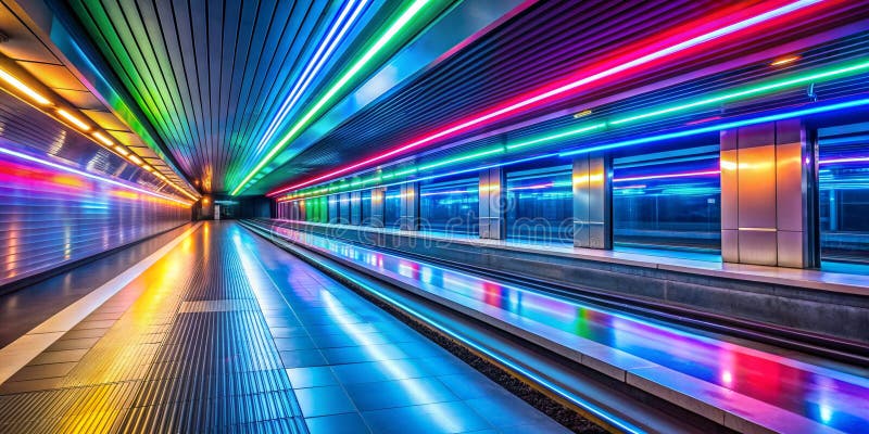 Abstract Neon Strips of Lights in the Subway a Bright Light is ...