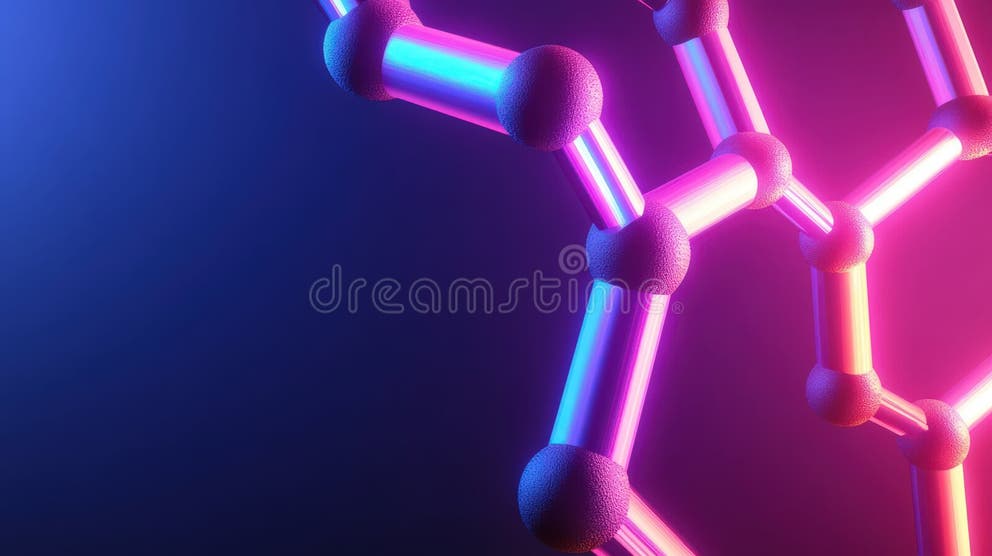 Abstract Neon Structure with Connected Spheres and Tubes Stock Illustration - Illustration of ...