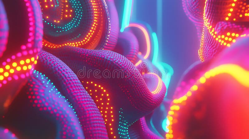 Abstract Neon Swirls Illuminated Dots Pattern Stock Photo - Image of ...
