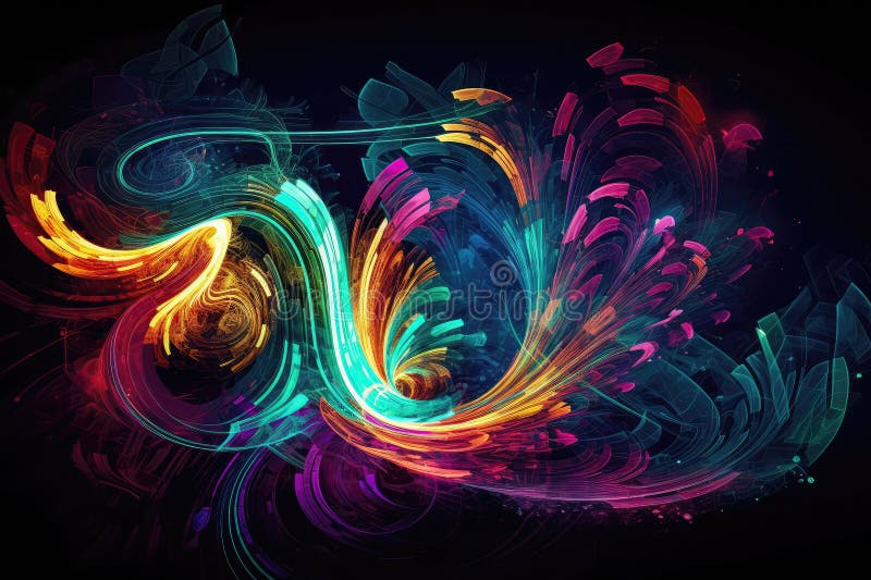 Abstract Neon Swirls Resembling Digital Art Canvas. Generative AI Stock ...