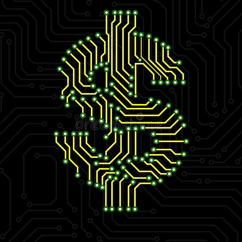 Abstract Neon Symbol Dollar with Circuit Board. Technology Sign Stock ...