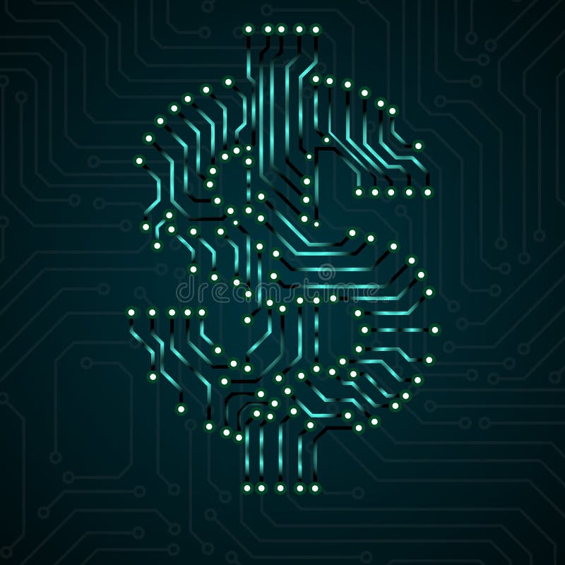 Abstract Neon Symbol Dollar with Circuit Board. Technology Sign Stock ...