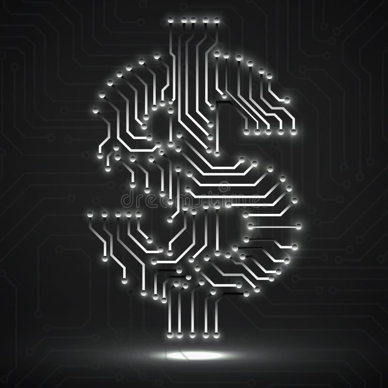 Abstract Neon Symbol Dollar with Circuit Board. Technology Sign Stock ...