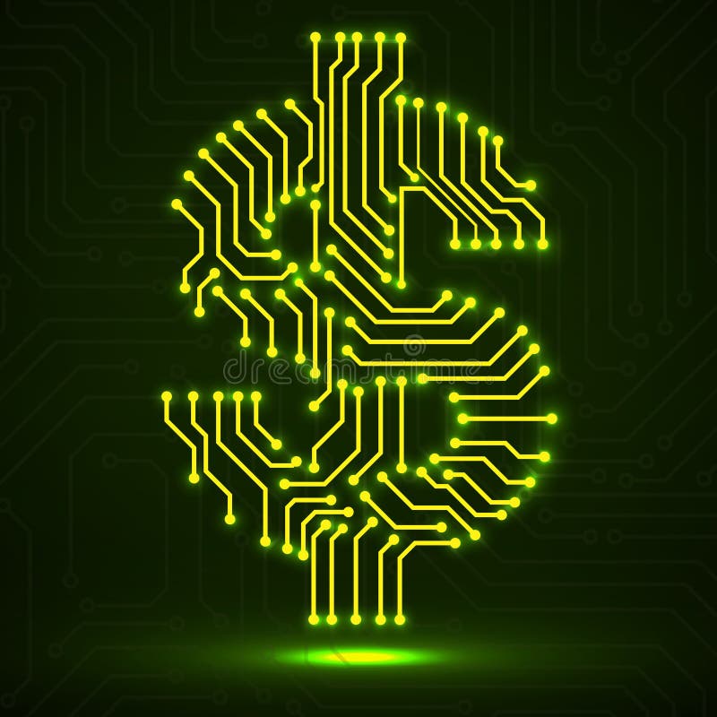 Abstract Neon Symbol Dollar with Circuit Board Stock Vector ...