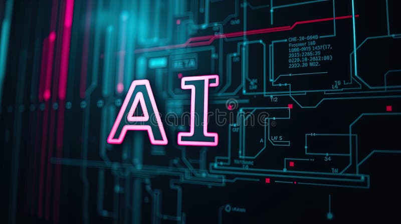 Abstract Neon Technology Background with AI Text and Programming Codes ...