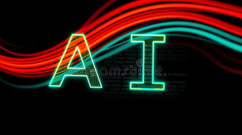 Abstract Neon Technology Background with AI Text and Programming Codes ...