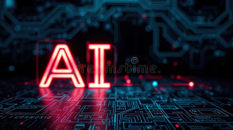Abstract Neon Technology Background with AI Text and Programming Codes ...