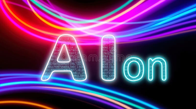 Abstract Neon Technology Background with AI Text and Programming Codes ...