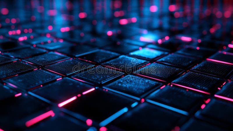 Abstract Neon Technology Grid with Vibrant Blue and Pink Lights in a ...
