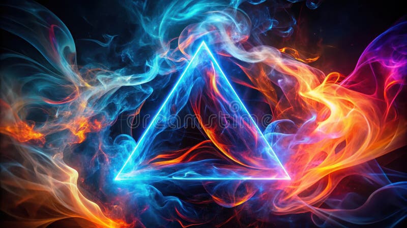 Abstract Neon Triangle in a Fiery and Icy Smoke Vortex a Dynamic ...