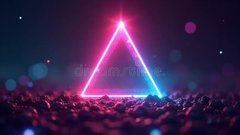 Abstract Neon Triangle with Glowing Particles on a Dark, Textured ...