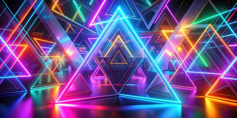 Abstract Neon Triangle Light Structure with Vibrant Colors. Generative ...