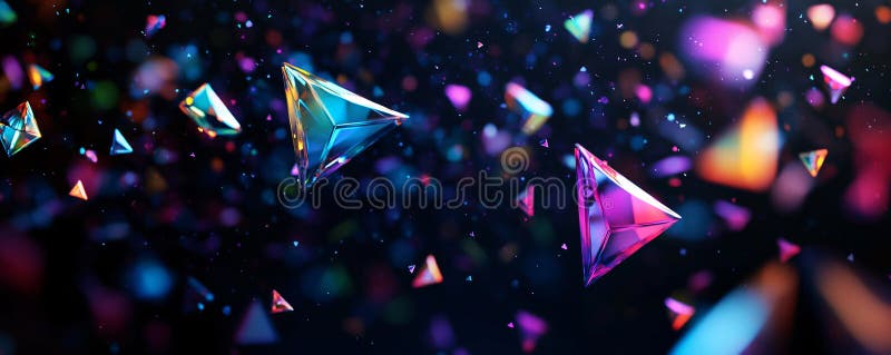 Abstract Neon Triangular Crystals Floating in Dark High Quality Image ...